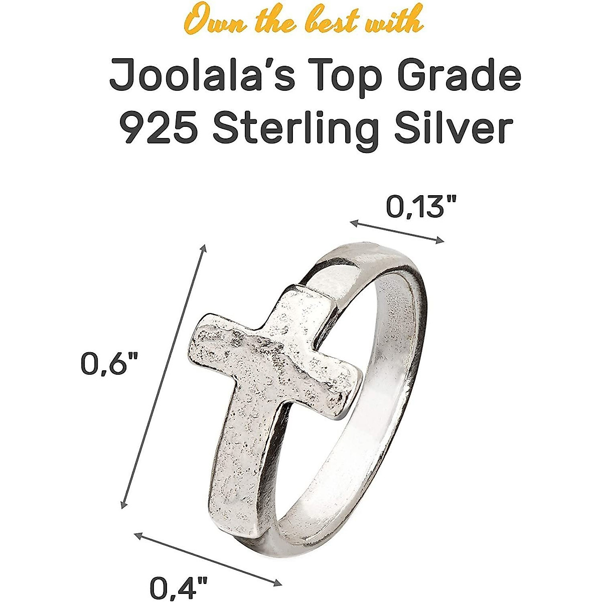 Joolala 925 Sterling Silver Simple Design Divine Cross Ring for Women (7, Silver)