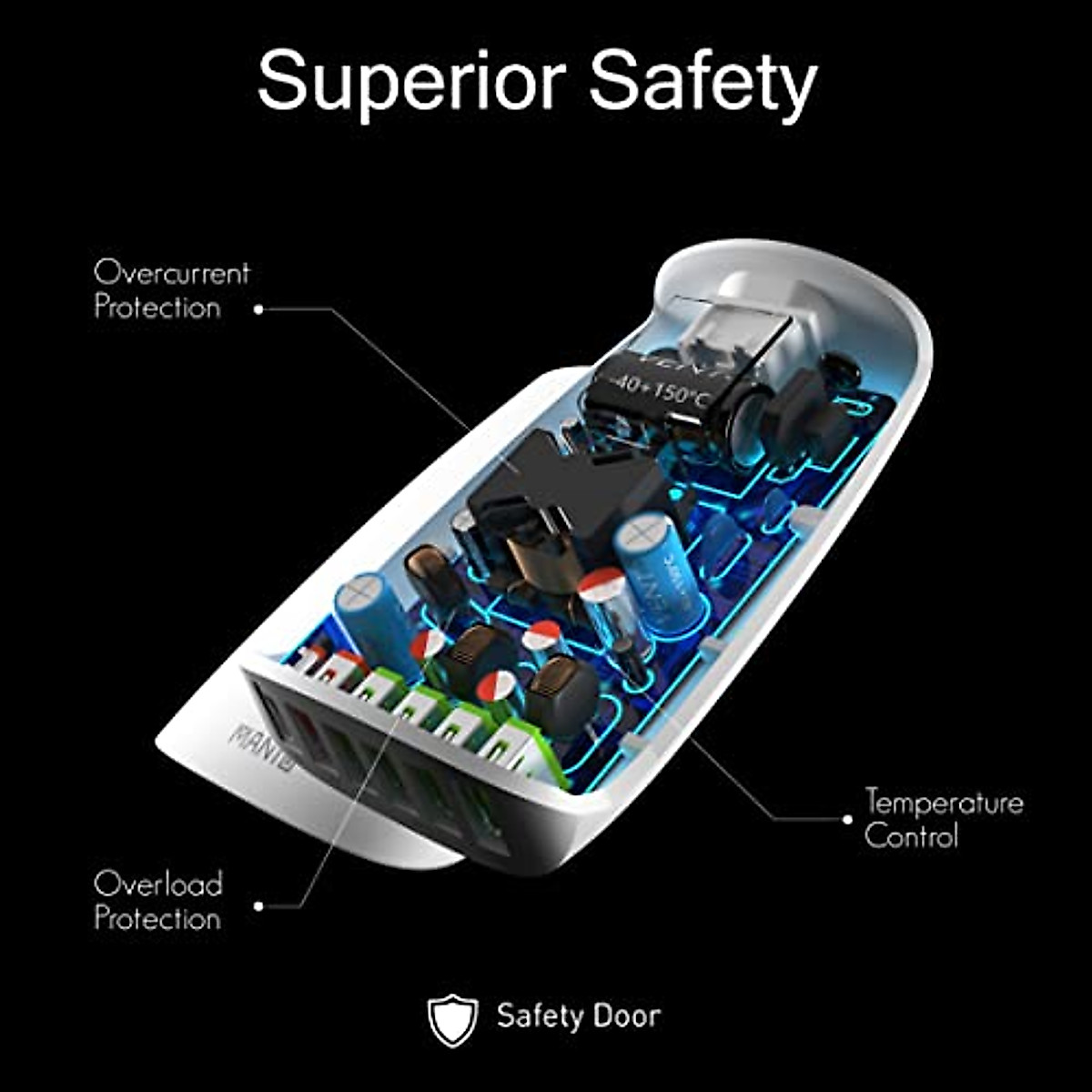 USB Charging Station, MANTO 65W PD3.0 & QC3.0 USB C Charger, 6-Port Desktop Charger with 1 USB C and 5 USB A Ports Compatible with MacBook Pro/Air, Laptops, iPad, iPhone, Galaxy and More