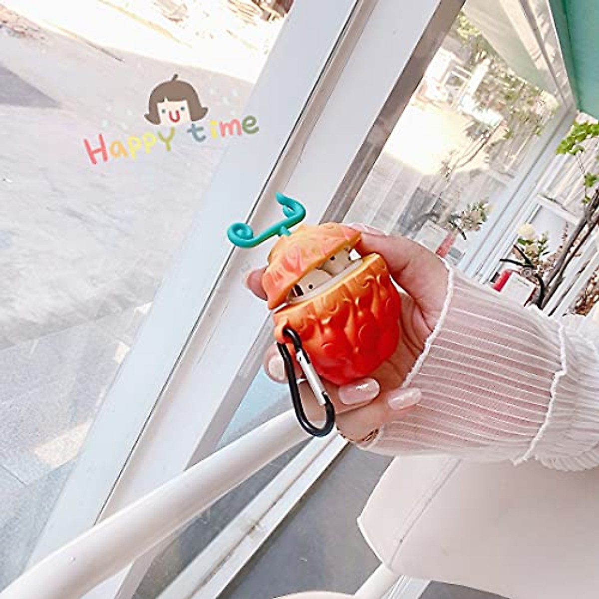 HENJI Case for Airpods 2&1, Japan Anime Cute 3D Devil Fruit Earphone Cases for Airpods 1 2, Hot Cartoon Cover with Hook for Girls Kids Women Men (Flame Fruit)