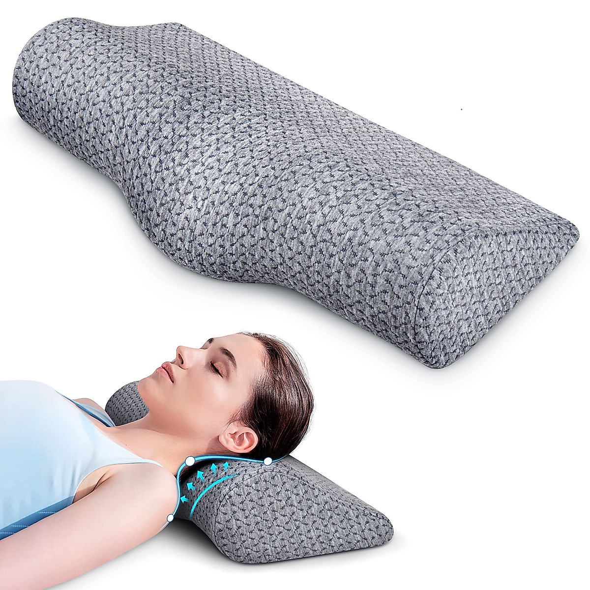 Cervical Neck Pillows for Pain Relief Sleeping, High-Density Memory Foam Pillow Neck for Bolster Support and Shoulder Relaxer, Decompression Devices Orthopedic Roll Pillow for Bed Office