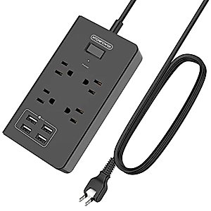 2 Prong Power Strip with Flat Rotating Plug, NTONPOWER 10ft Extension Cord Surge Protector, 4 Outlets 4 USB, 2 Prong to 3 Prong Outlet Adapter, 1700 Joules, Overload Protection for Non-Grounded Outlet