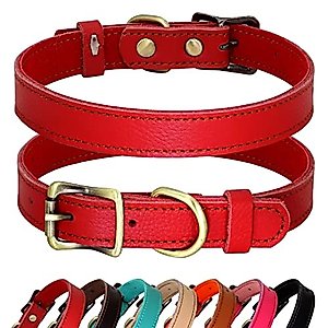 PET ARTIST Genuine Leather Dog Collar, Lightweight & Soft Padded Leather Collar, 7 Beautiful Color for Choices,Dog Collar for Puppy&Small Dog,Red,M