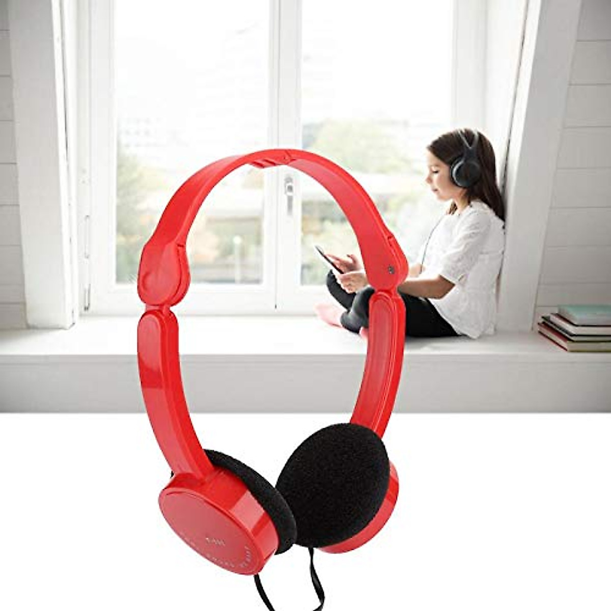 Demeras Kids Headphones Foldable Wired Headset Children Headphone with Microphone Boys Girls On Ear Headset for Online Learning (red)