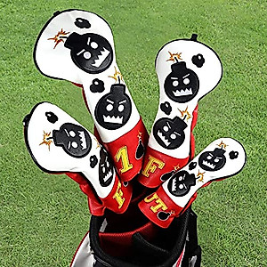 Craftsman Golf Driver Headcover Embroidery Bomb, Red and White PU Leather Golf Head Covers Driver #1 Fits Up to 460cc