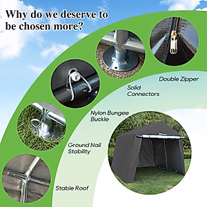 B BAIJIAWEI 10X10 ft Shed Storage Shelter All-Season Heavy Duty Portable Storage Shed Carport for Motorcycle, Bike, Garden Tools (Dark Grey)