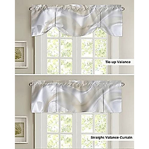 Tie Up Valance for Kitchen Windows, White Gold Silk Art Tie-up Curtain Shade Valances 60x18In 1 Panel Rod Pocket Short Curtains Window Treatment for Living Room Home Decor Abstract Fabric Texture