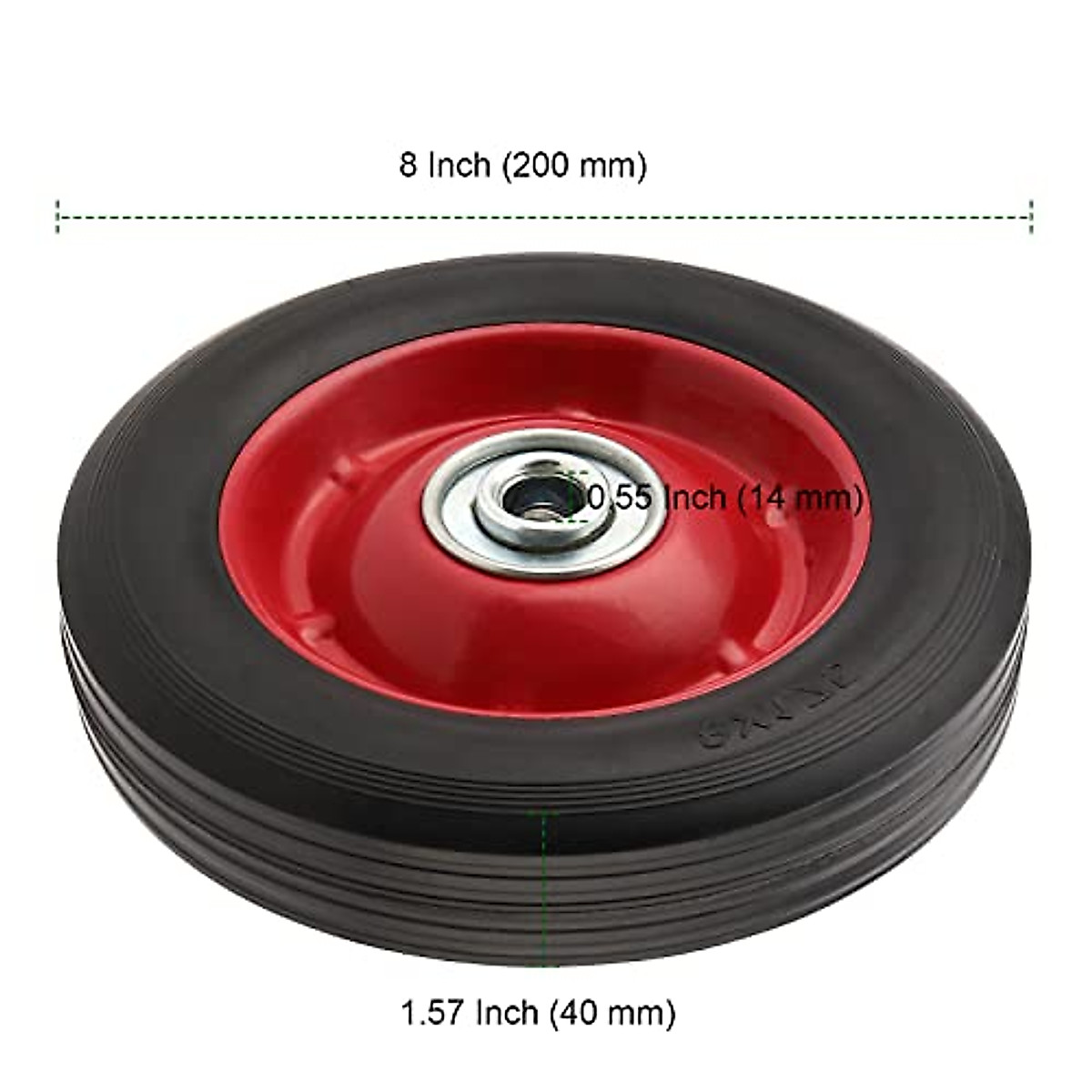 PINGEUI 4 PCS 8 Inch Solid Rubber Tire, Flat Free Solid Rubber Wheels, Hand Truck Replacement Wheels, 1/2-Inch Axle Hole, 220 lbs Max Load-Bearing Capacity