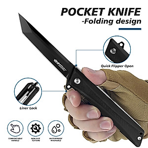 ohmonlyhoo Pocket Knife, 3.5 inch Folding Knife with G10 Handle and D2 Blade, Edc Knife with Nylon Sheath for men and Women