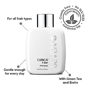 SEVEN Haircare Cubica 7-DAY Shampoo for Women, Men, All Hair Types, Add Shine and Moisture to Hair, Sulfate Free, Cruelty Free & Paraben Free with Biotin + Green Tea Extract, Made in USA, 10.8oz