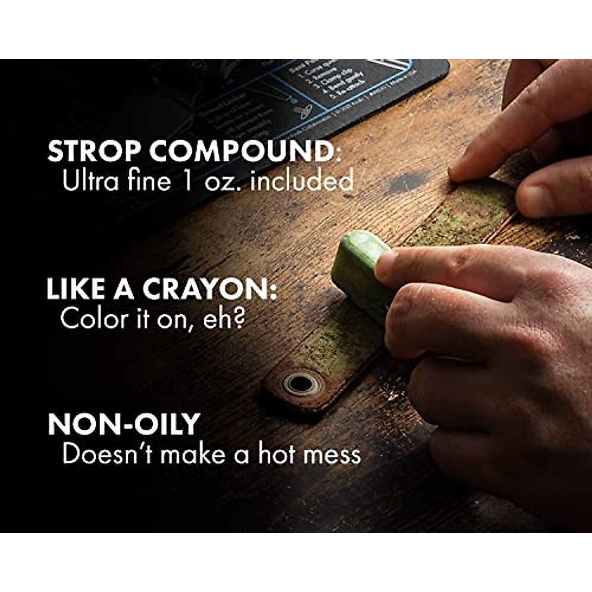 Knafs - Leather Strop for Honing Pocket Knives - Includes Stropping Compound