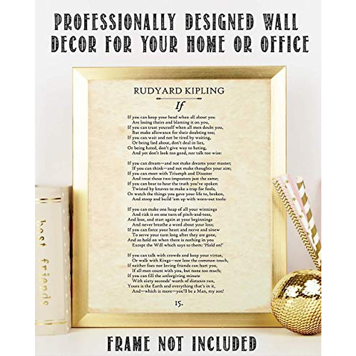 Rudyard Kipling - If - 11x14 Unframed Typography Book Page Print - Great Gift for Poetry Fans and Inspirational and Motivational Decor for Home and Office Under $15