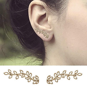 MERNARLAR 9 Pairs Gold Silver Rose Gold Crystals Ear Cuffs Earrings Simple Chic Hollow Leaf Crystal Ear Crawlers Earrings Set Hypoallergenic Earring