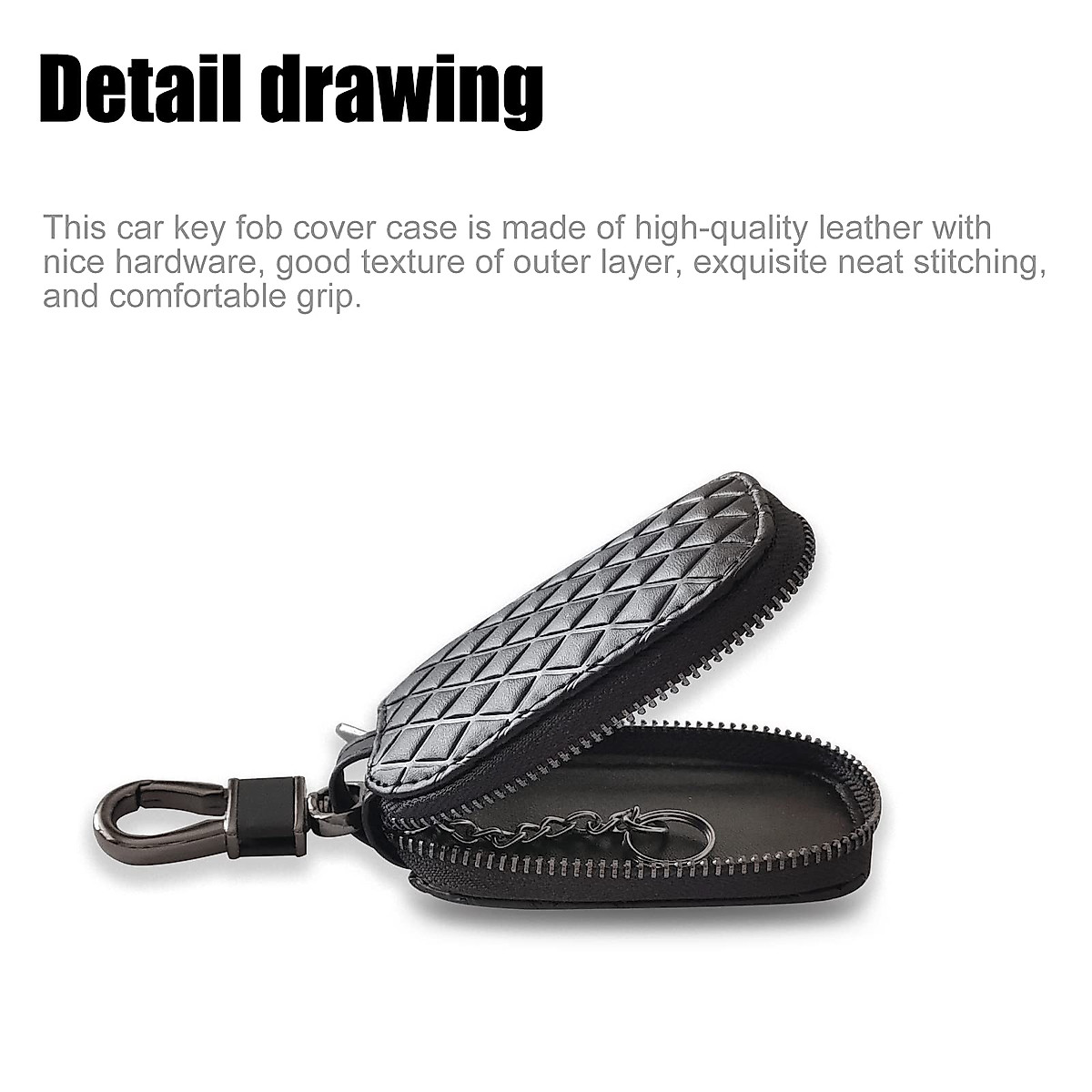 Car Key Case, Universal Key Fob Cover Case, Leather Car Key Smart Keychain Holder Anti Scratch Cover Protector with Zipper and Metal Hook(Black Plaid)