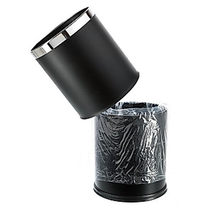 Brelso 'Invisi-Overlap' Metal Trash Can, Open Top Small Office Wastebasket, Round Shape (Black)