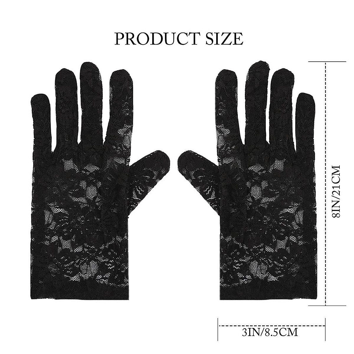 Latious Black Lace Finger Prom Gloves White Short Halloween Wrist Length Gloves Accessories for Women (Black-1)