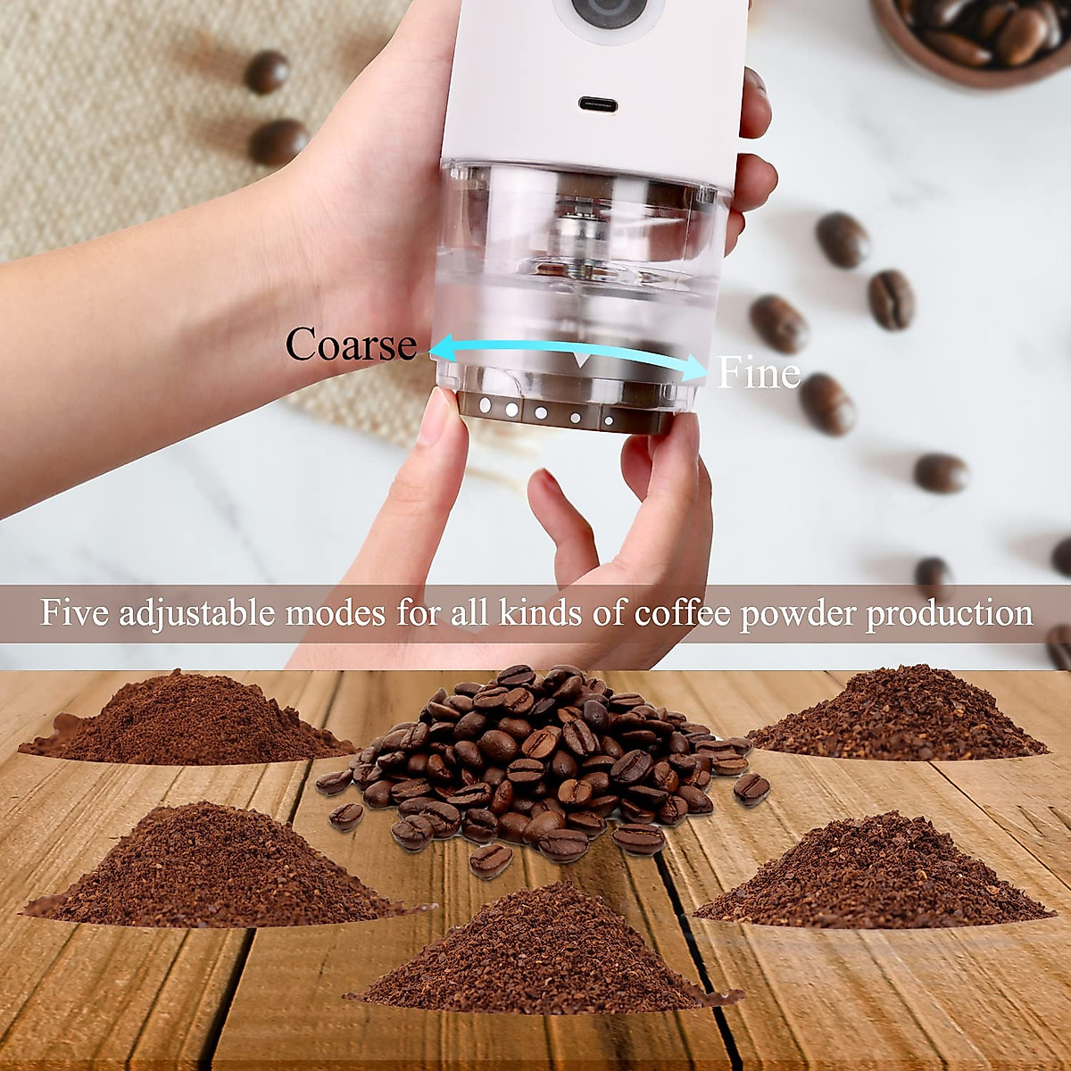 Mulli Update Portable Burr Coffee Grinder,Electric/Manual 2-in-1 Cafe Grind, Adjustable Burr Mill with 5 Precise Grind Setting for Drip/Espresso/PourOver and More