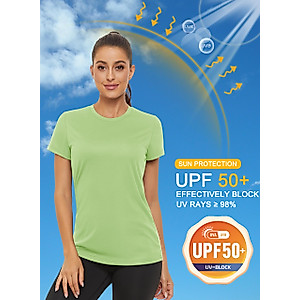MAGCOMSEN Tennis Shirts for Women Dry Fit Tshirts Shirts Short Sleeve Rash Guard Uv Shirts for Women Sun Protection Running Tops Light Green,M