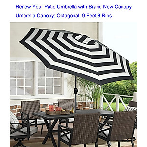 Bayside21 Black White Stripe Design Umbrella Canopy, 9 feet 8 Ribs Outdoor Patio Umbrella Replacement Canopy for 9ft 8 Ribs Sun Protection UPF 50+ Replacement Umbrella, Fade Resistant
