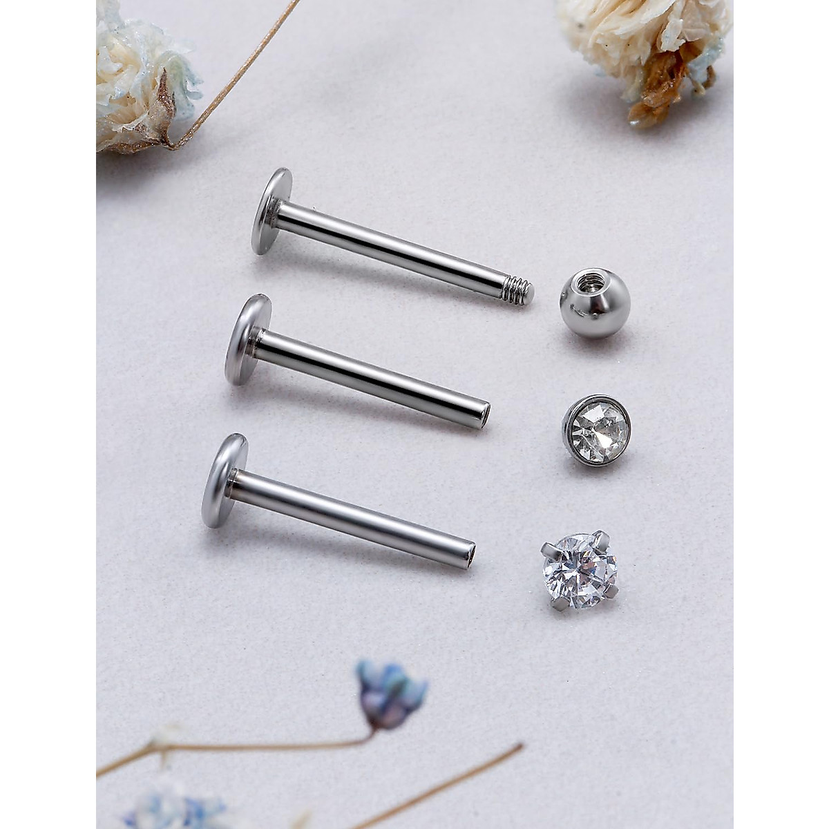 Ftovosyo 16G Medusa Piercing Jewelry Surgical Steel Labret Jewelry 6mm 8mm 10mm Length Snake Bite Ashley Lip Rings Studs Conch Helix Tragus Earring for Women Men 18Pcs Silver-tone