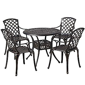 Yaheetech 5-Piece Outdoor Furniture Dining Set, All-Weather Cast Aluminum Conversation Set for Yard Garden Deck, Includes 4 Chairs and 1 Round Table with Umbrella Hole