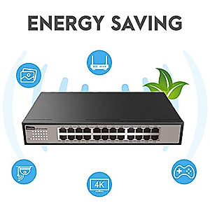 Netis ST3124GS 24 port Unmanaged 10/100/1000M Gigabit Switch, Desktop Ethernet Splitter, Ethernet Hub, Plug and Play, Fanless Quite, Traffic Optimization, Sturdy Metal Desktop size, expandable to standard 19 inch rack mount with included mounting bracket,