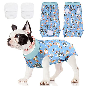 Dog Surgery Recovery Suit with 2Pcs Dog Diapers for Surgery Female Male Dogs, Pet Recovery Shirt Dog Abdominal Wound Bandages, Substitute E-Collar & Cone, Prevent Licking Dog Surgery Suit Blue L