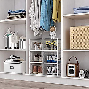 ADORNFY 12 Pieces Stackable Organizer - Multipurpose Utility Clear Storage Box Cabinet & Shoe Rack for closets entryway RV - Collapsible Cube Storage for men women shoes sneakers any purpose organizer (Medium 12)