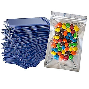 BYRDIES BAGS - Smell Proof Mylar 100 Count Resealable Heat Seal Food Safe Storage Pack With Clear Window - For Snacks Treats Jewelry Crafts Beads (3X4 inch, Blue)