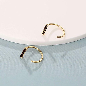 Memorjew 925 Sterling Silver Earrings for Women, Tiny Cubic Zirconia Bar Open Huggie Half Hoop Earrings Mini Minimalist Gold Hypoallergenic Earrings for Women Sensitive Ears