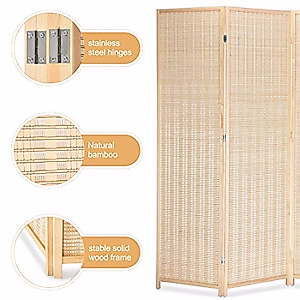 Corelax Room Divider Privacy Screen with Natural Bamboo,4-Panel 5-Panel 6-Panel Folding Privacy Screens,Freestanding Room Divider