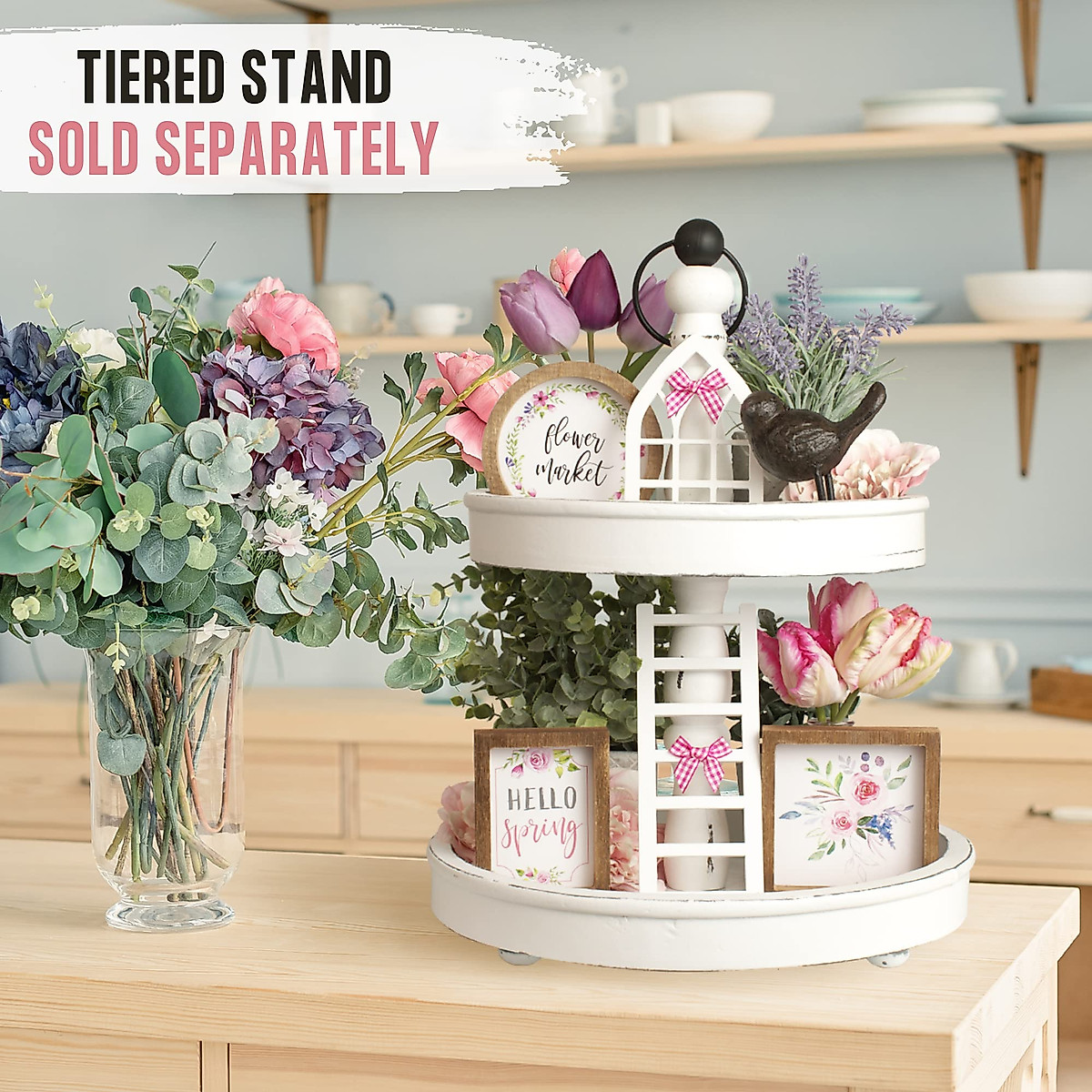 The Ultimate Farmhouse Tiered Tray Decor Set - Beautiful Year Round Seasonal & Holiday Decoration Bundle - The Perfect Easter, Spring and St Patricks Day Centerpiece Designs for Home & Kitchen Decor