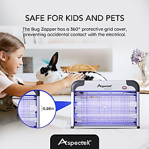 Aspectek 20W Electric Bug Zapper for Indoor use. Effective Against Mosquitoes and Flies. 2 Extra Replacement Bulbs Included. Lightweight Design, 2800V Powerful Grid, Easy Cleaning, Washable Tray.