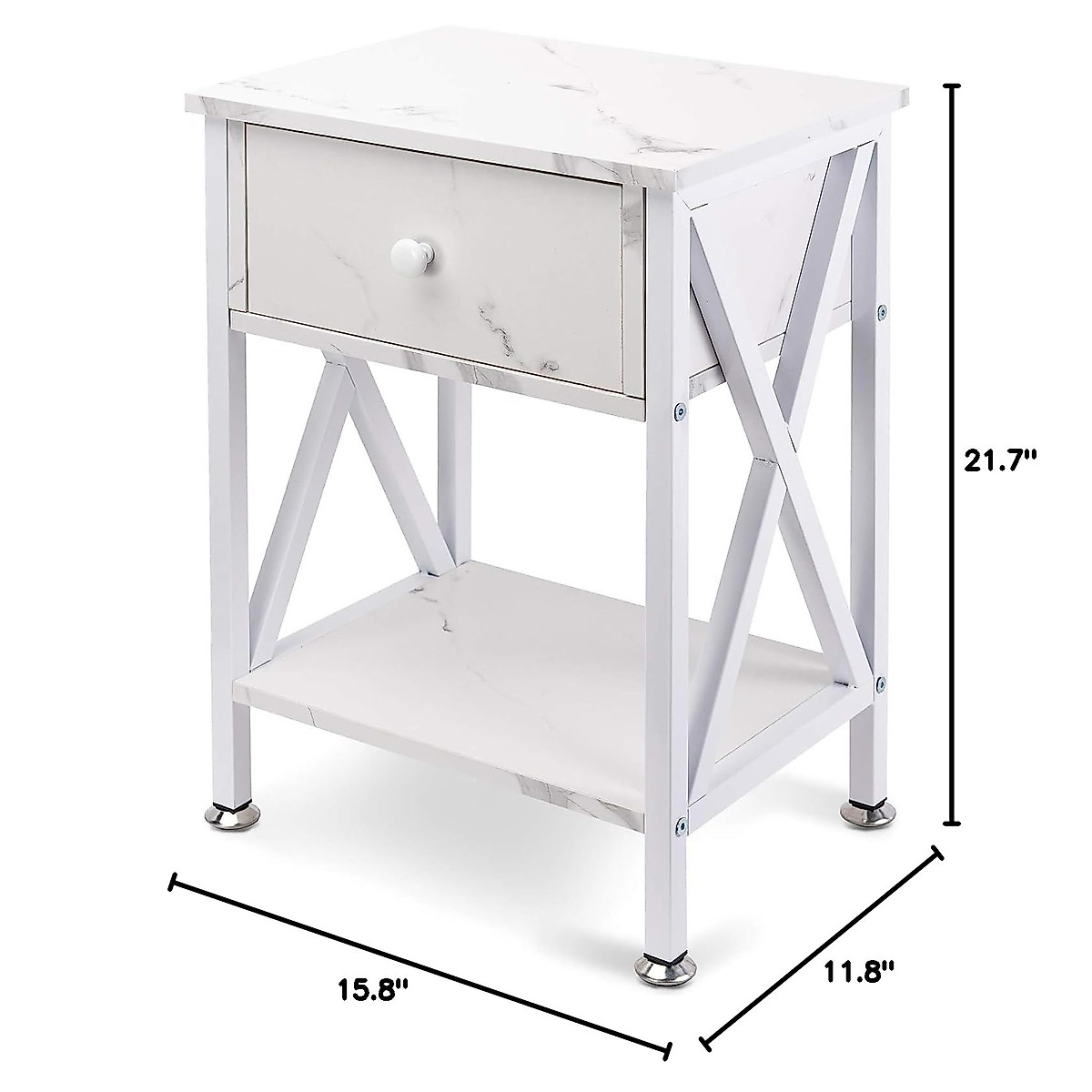 GOOD & GRACIOUS Nightstand End Side Table with Drawer Night Stand End Tables with Shelf for Living Room, Bedroom, Bed Side, Small Narrow Side Tables, Metal White