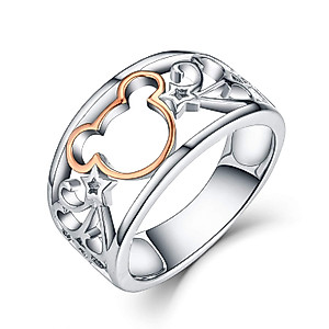 JO WISDOM 925 Sterling Silver and Yellow Gold Plated Mouse Ring Size6（rose gold)