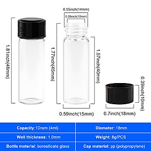 ETTSNU 10PCS 4ml Clear Glass Vials with Screw Caps and PE pad, 1 Dram Small Lab Sample Vials with Lids, Leak-Proof Liquid Storage Empty Vial (with Droppers and Marker Stickers)