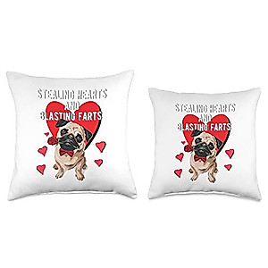 French Bulldog Valentine's Gifts Stealing Hearts Blasting Farts Valentine's Day Pug Dog Throw Pillow, 16x16, Multicolor