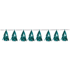 Teal Turquoise Party Decorations Kit with Metallic Turquoise Fringe Table Skirting, 3-Tier Cupcake Stand, and Tassel Garland, Perfect for Birthday and Anniversary Parties, Baby Showers
