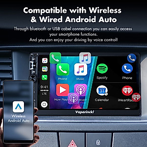 Vaparinckl Double Din Car Stereo with Wireless Apple CarPlay and Android Auto, 7-Inch FHD Touchscreen Car Audio Receiver with Voice Control, Bluetooth, FM, Subwoofer, Backup Camera, USB/TF/AUX Port