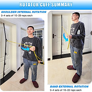 ATENTO Shoulder Rehab Pulley System with Foam Handles│Arm Pulley with Muti-Anchor Door Strap for Physical Therapy Exercises │Latex Resistance Bands for Assisting Rotator Cuff, AC Joint, Shoulder Pain