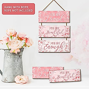 Pink Room Decor, Pink Wall Decor for Girls Bedroom, You Are Beautiful You Are Enough You Are Loved Sign, Positive Quotes Inspirational Wall Signs for Women, Wooden Hanging Wall Plaques