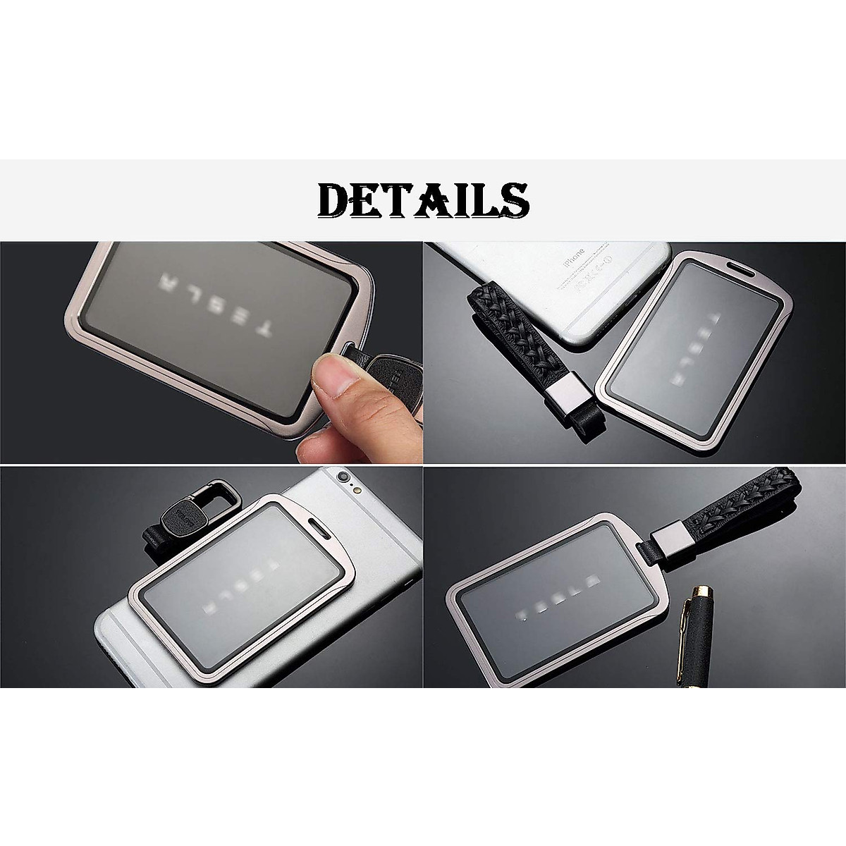 Kwak's Card Holder Compatible for TESLA Model 3 for BMW 2021 New 3 Series/X7 Aluminum Alloy Key Cover Tempered Glass Cover All-inclusive Card Protection (Light Blue, Buckle)