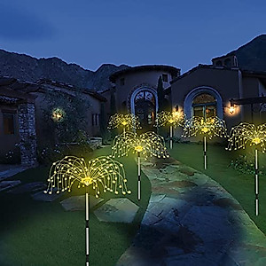 Solar Outdoor Garden Lights, [3 Pack] 360LED Solar Firework Lights 8 Modes Waterproof with Remote Control, Warm Yellow Starburst Fairy Lights for Pathway Backyard Patio Christmas Lawn Wedding Decor