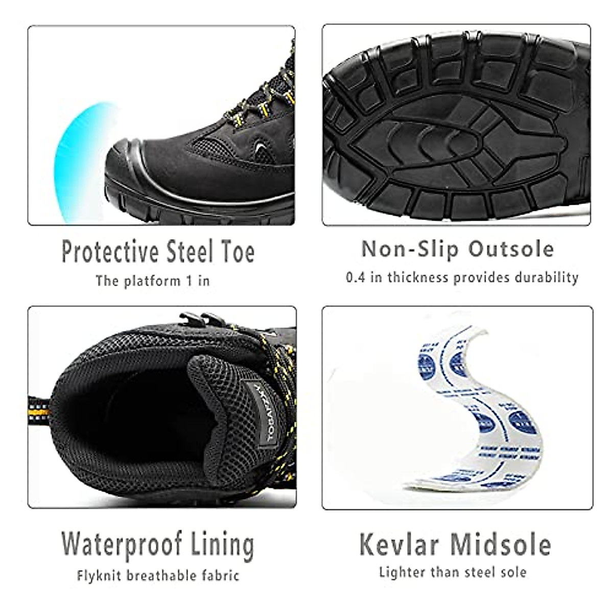 TOSAFZXY Waterproof Work Boot for Men, 6" Steel Toe and Non-Slip Safety Boot Outdoor Men Work Boot Black Size 13