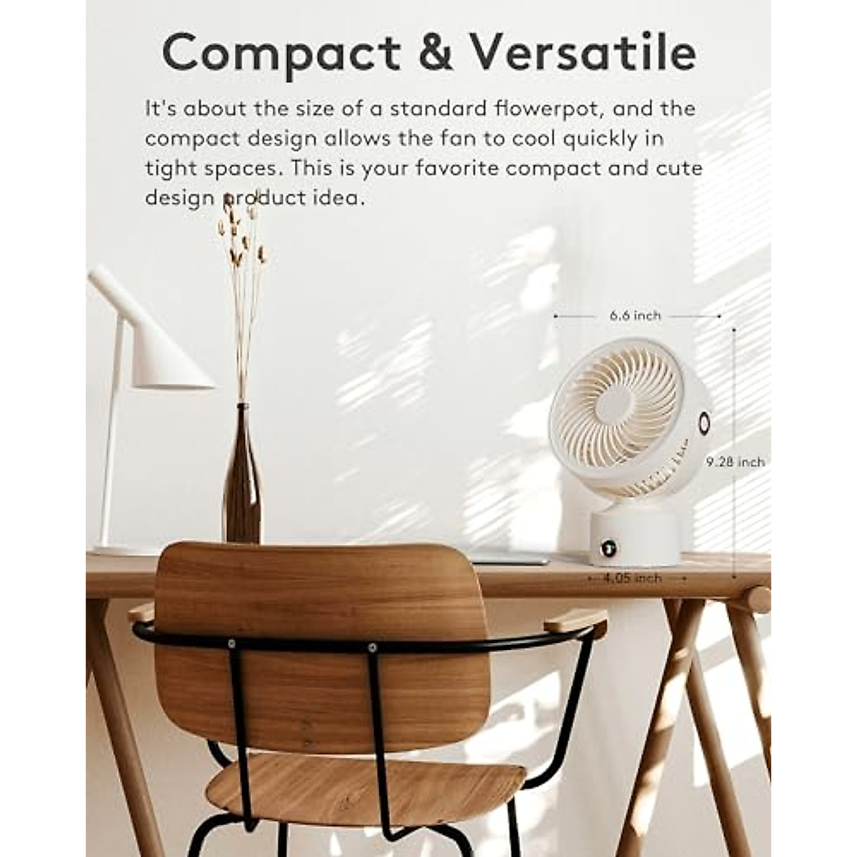 CARONSORT Desk Fan, Small Oscillating Fan for Bedroom, 9 Inch Table Fans Quiet,Desk Air Circulator Fan with 3 Speeds, 4H Time, Rechargeable Fan for Office/Dorm/Room-Beige