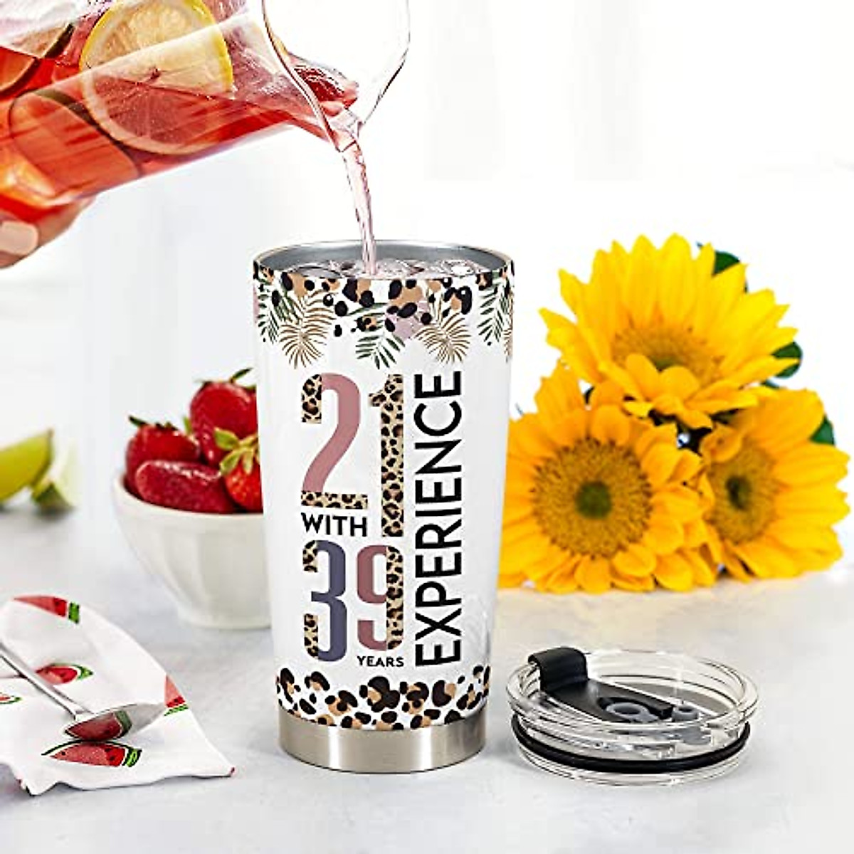 Macorner 60th Birthday Gifts for Women - Stainless Steel Tumbler 20oz - 60 Years Old Birthday Gifts for Women - Gifts for Women Bestie Friends Sister Coworker Mom Wife 21 With 39 Years Experience Gift