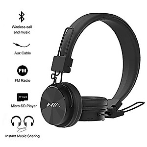 Aitalk Kids Wireless Bluetooth Headphones,Safe for Kids with Volume Limited 75dB,85dB,94dB,Wired and Wireless On Ear Headphones with MIC,Foldable Headband for Children,Boys,Girls,School,Travel (Black)