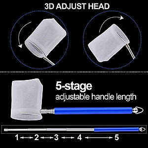 2 Pieces Fish Tank Shrimp Net Extendable Handle Shrimp Net Aquarium Stainless Steel Small Fishing Net Fish Shrimp Skimming Net with Adjustable Handle for Aquarium Fish Tank Pond (5 cm, Blue, Black)