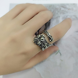 OIDIMS Lily Flowers Spoon Adjustable Rings Vintage Finger Open Ring Bands for Women Men Jewelry Gifts Xmas