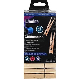 WOOLITE Laundry 360 48 Count Birch Wood Clothespins, Natura