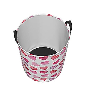 Laundry Basket,Pink Watercolor Painted Hearts,Collapsible Laundry Baskets,Clothes Hampers For Laundry,Laundry Bin Waterproof Lining-Medium